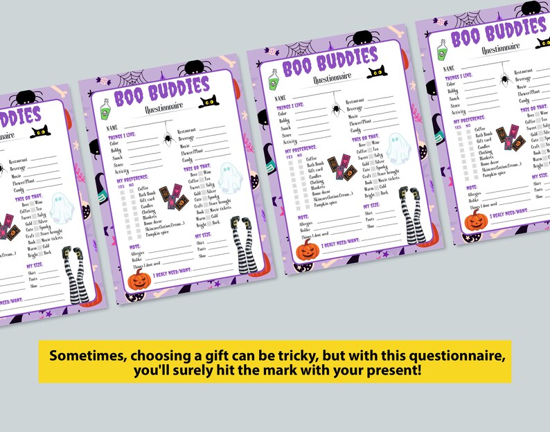 Printable Halloween Gift Exchange Questionnaire, Spooky Sister Survey ...