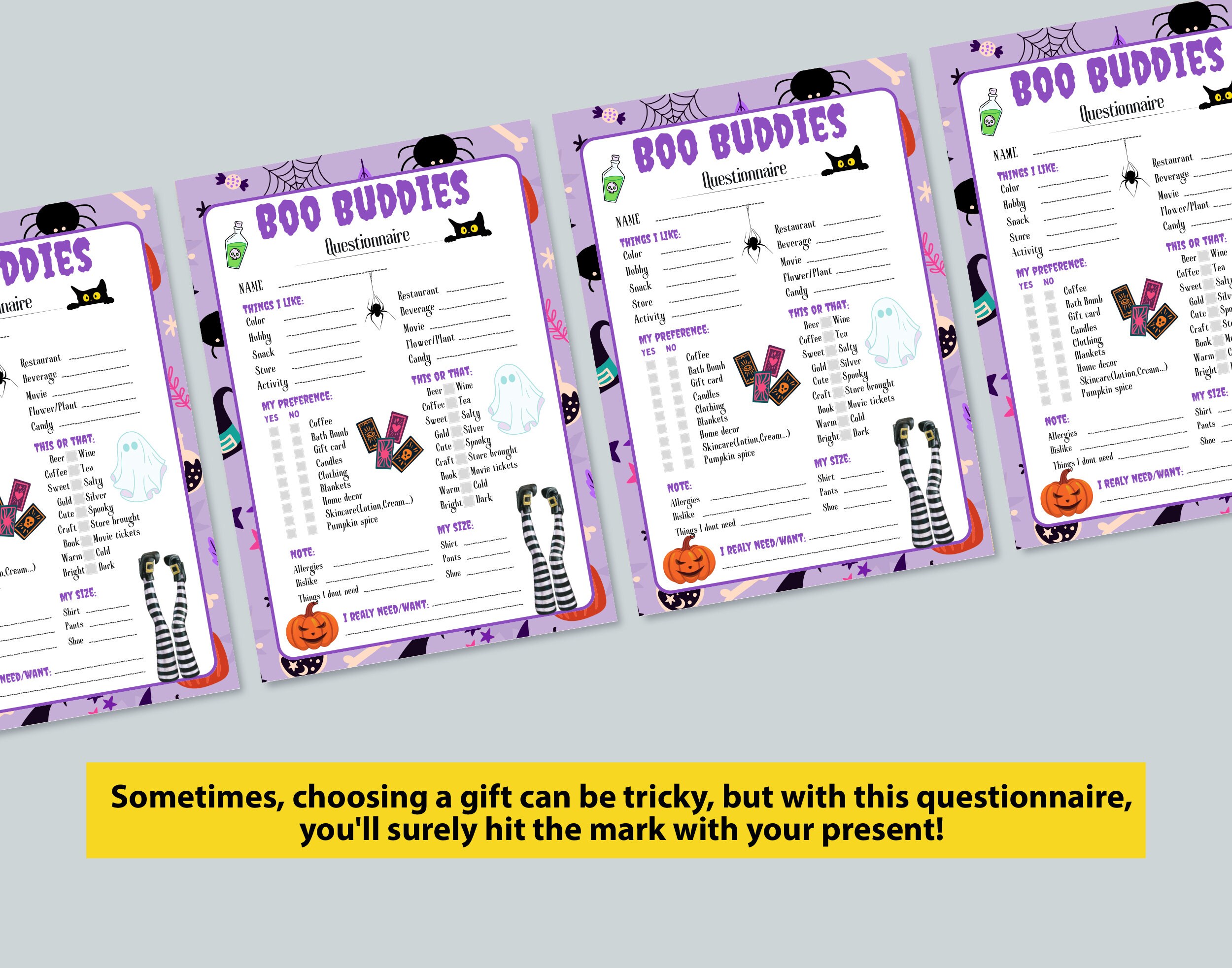 Printable Halloween Gift Exchange Questionnaire, Spooky Sister Survey ...