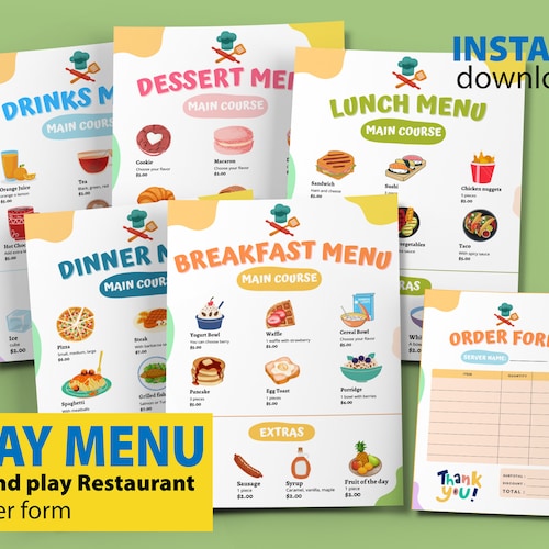 Pretend Play Restaurant Dinner Menu Printable Dramatic Play - Etsy