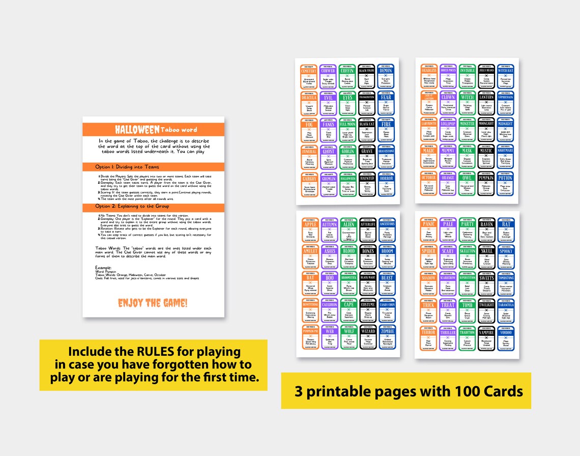 Halloween Taboo Game Printable, Family-friendly Halloween Games, Funny ...