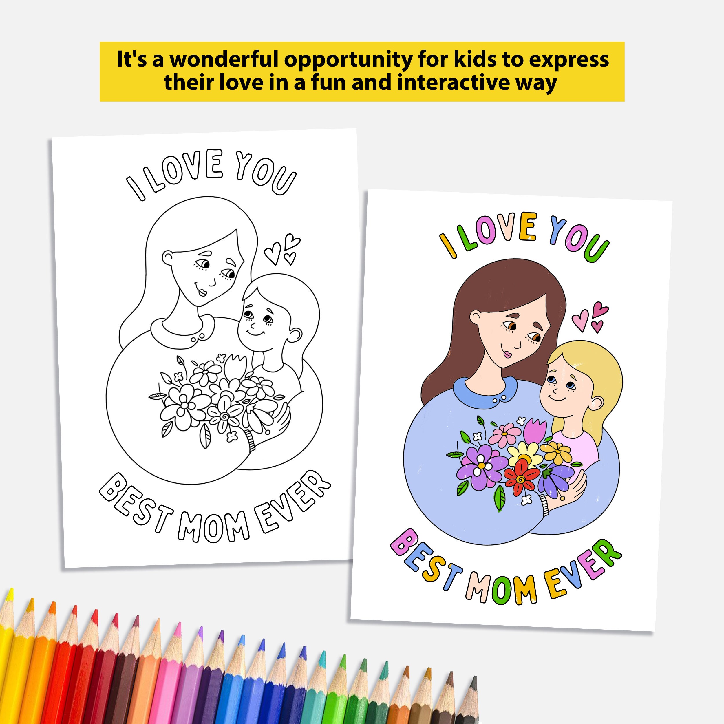 Mothers Day Coloring Card Printable, Coloring Card for Mom, Mothers Day ...