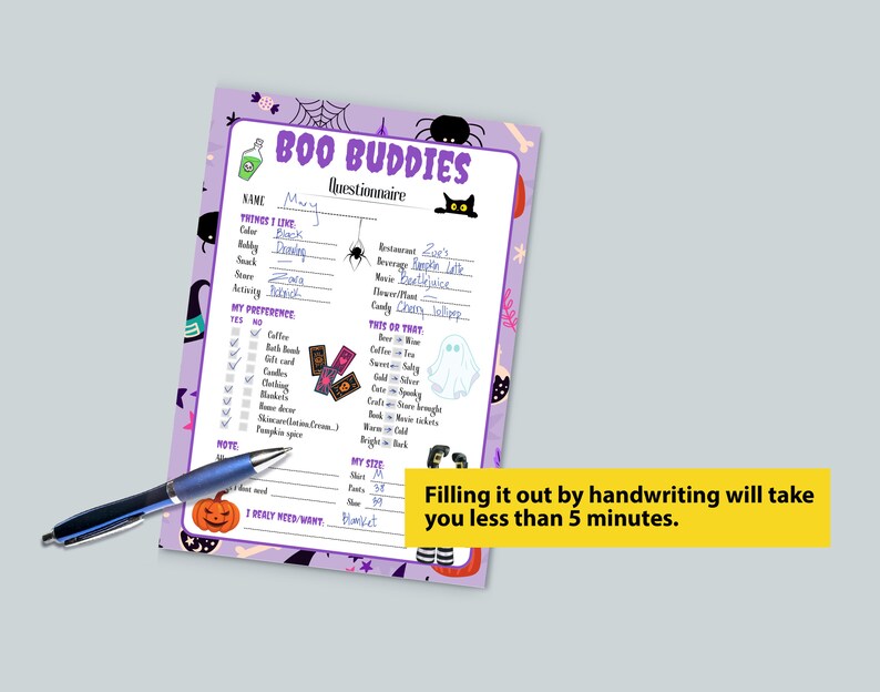 Printable Halloween Gift Exchange Questionnaire, Spooky Sister Survey ...