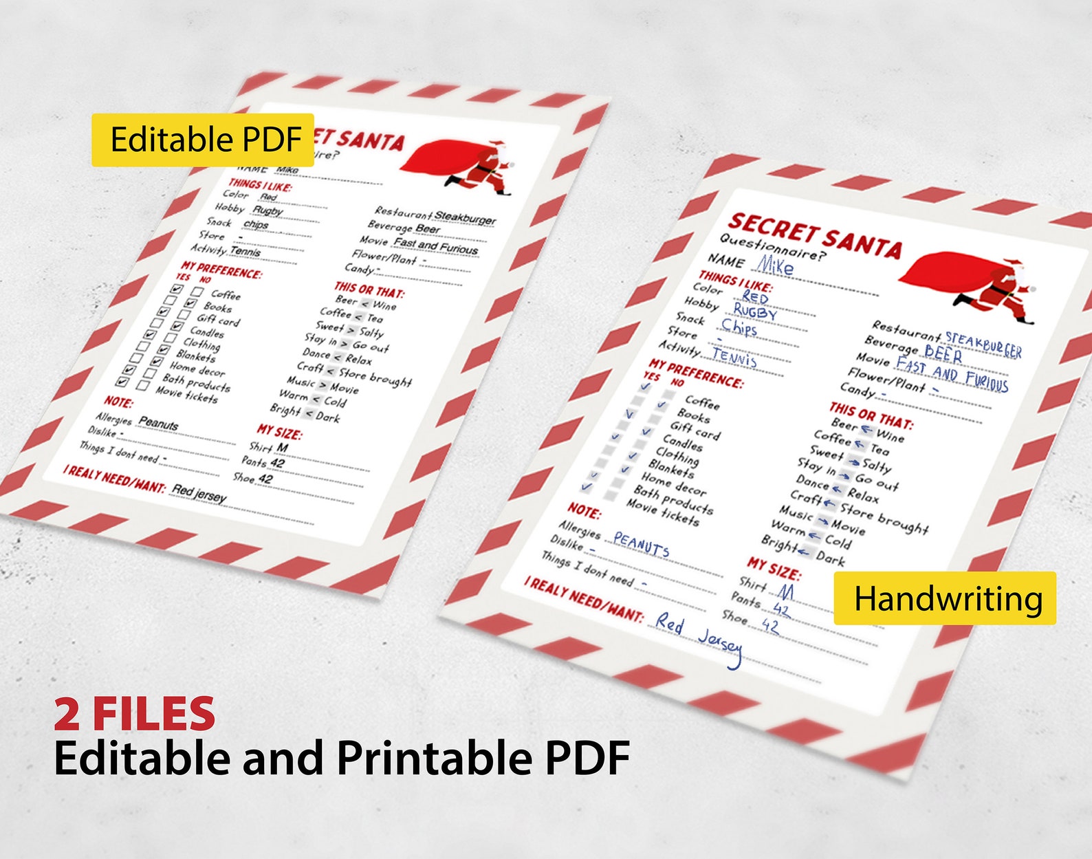 Secret Santa Questionnaire Printable and Editable, Secret Santa Form ...