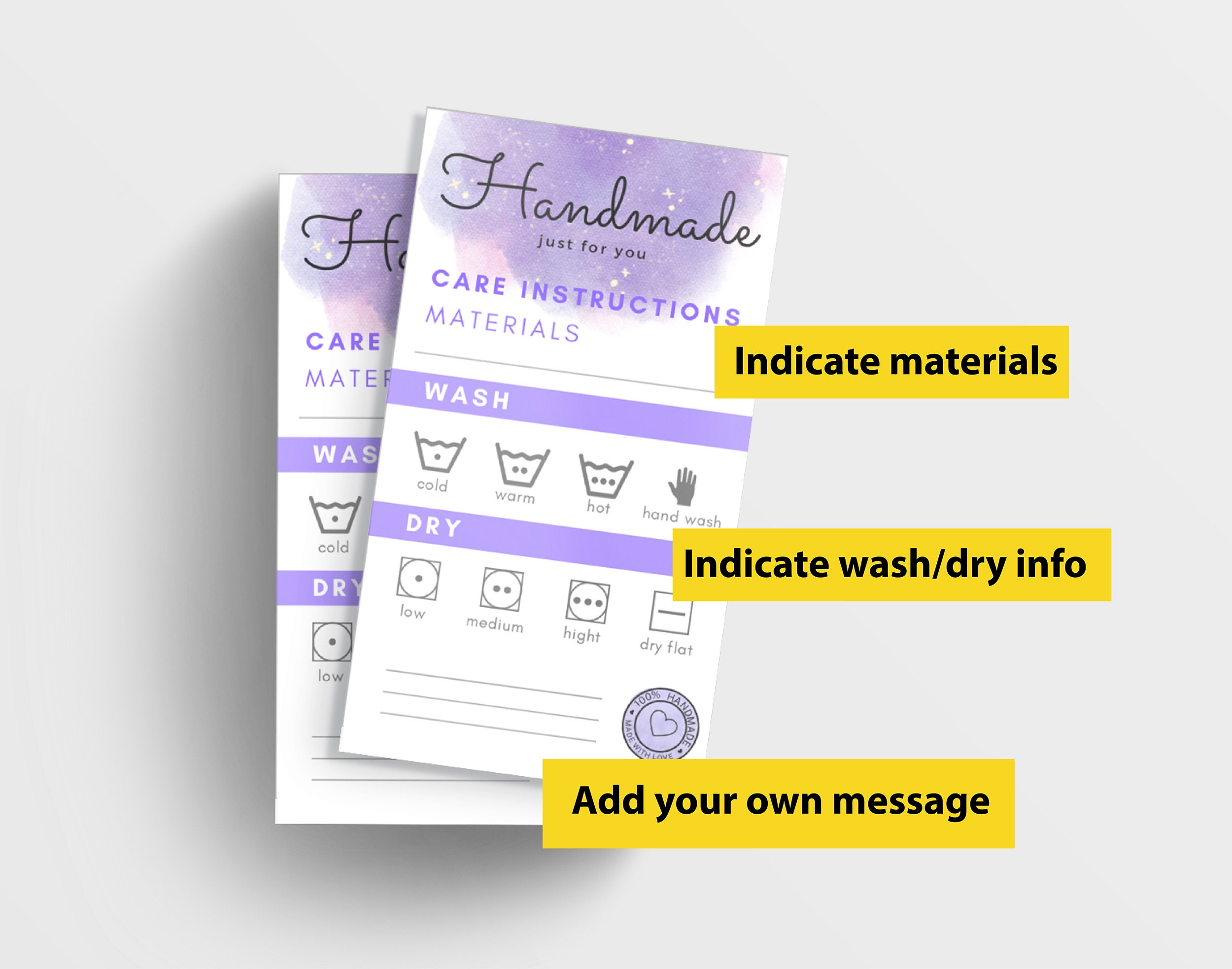 Washing Instructions Card Printable, Colorful Clothing Care ...