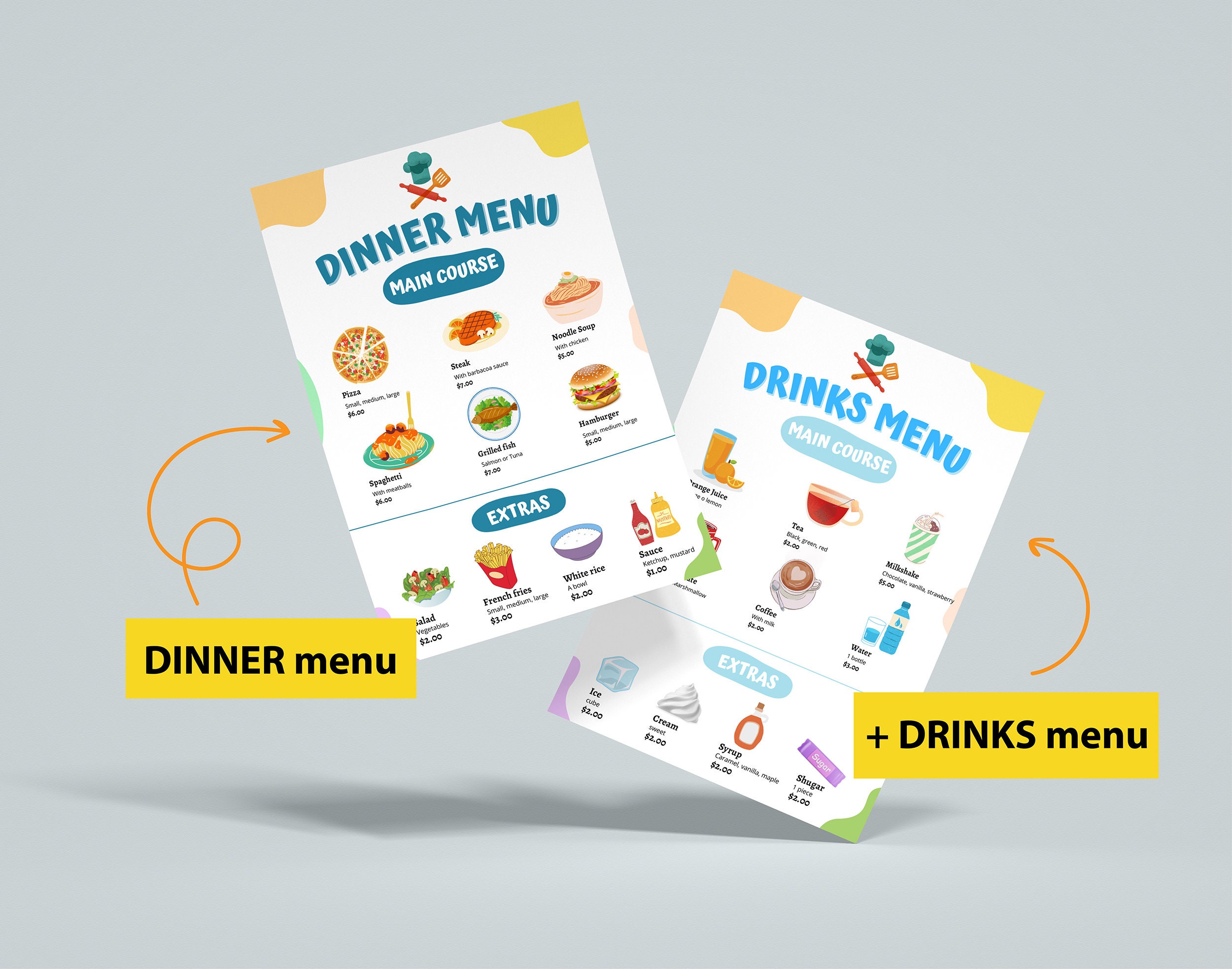 Pretend Play Restaurant Dinner Menu Printable, Dramatic Play, Kids ...