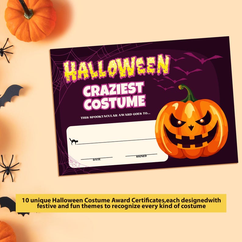 10 Halloween Costume Award Printable Certificate, Halloween Certificate ...