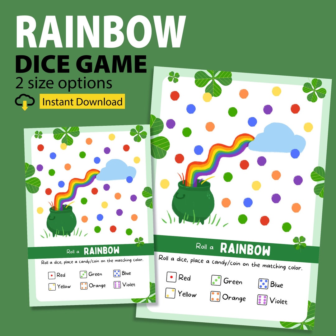 Roll a Rainbow Printable Game for Kids, St Patricks Activity, Rainbow ...