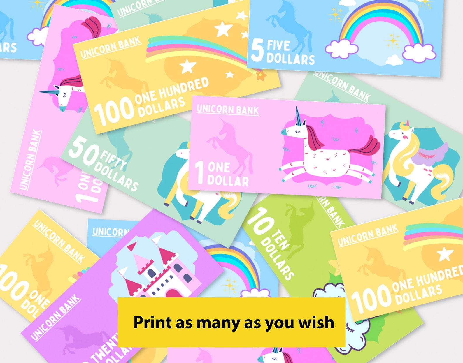 Unicorn Play Money: Kids Printable Pretend Play Bucks (PDF Download A4 ...