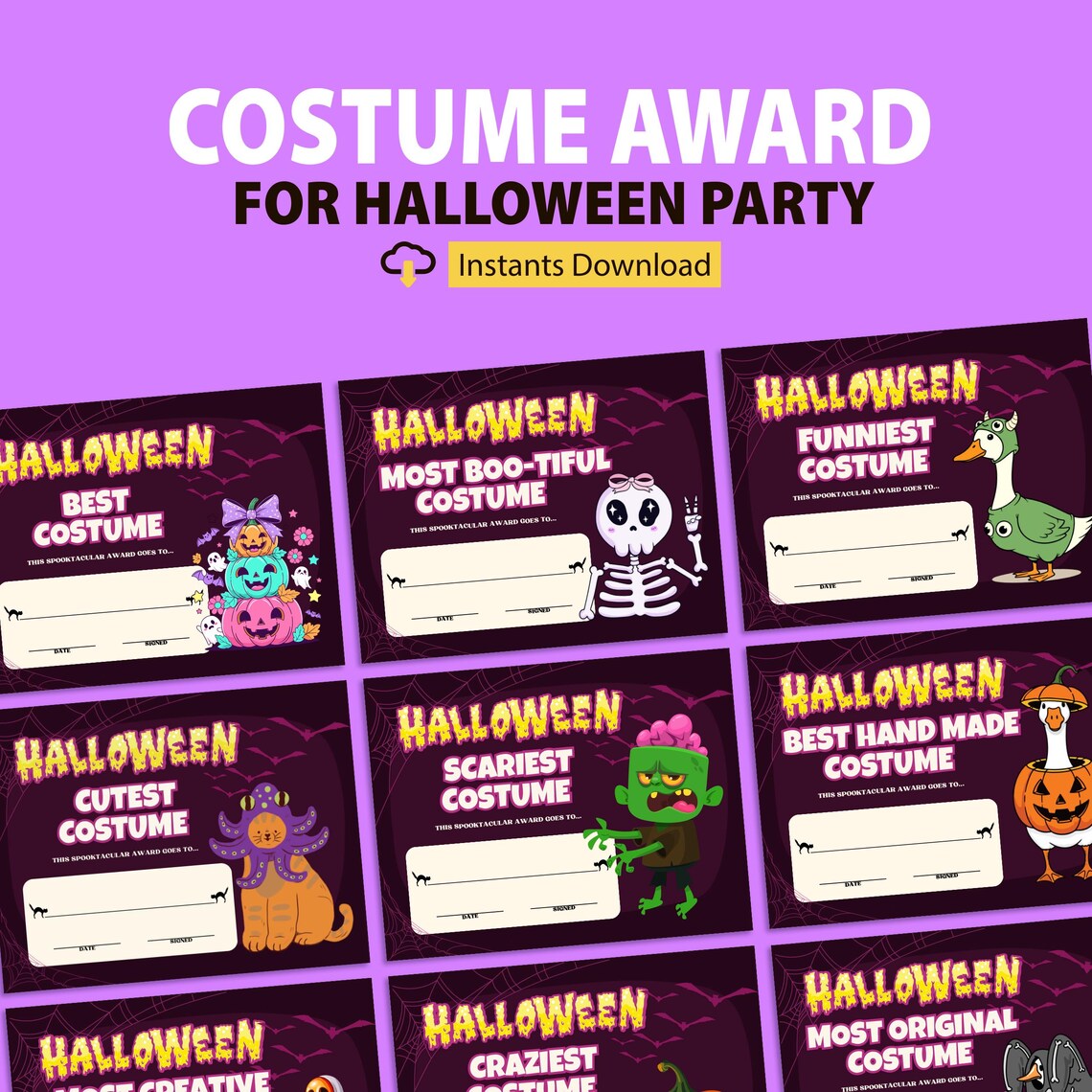 10 Halloween Costume Award Printable Certificate, Halloween Certificate ...