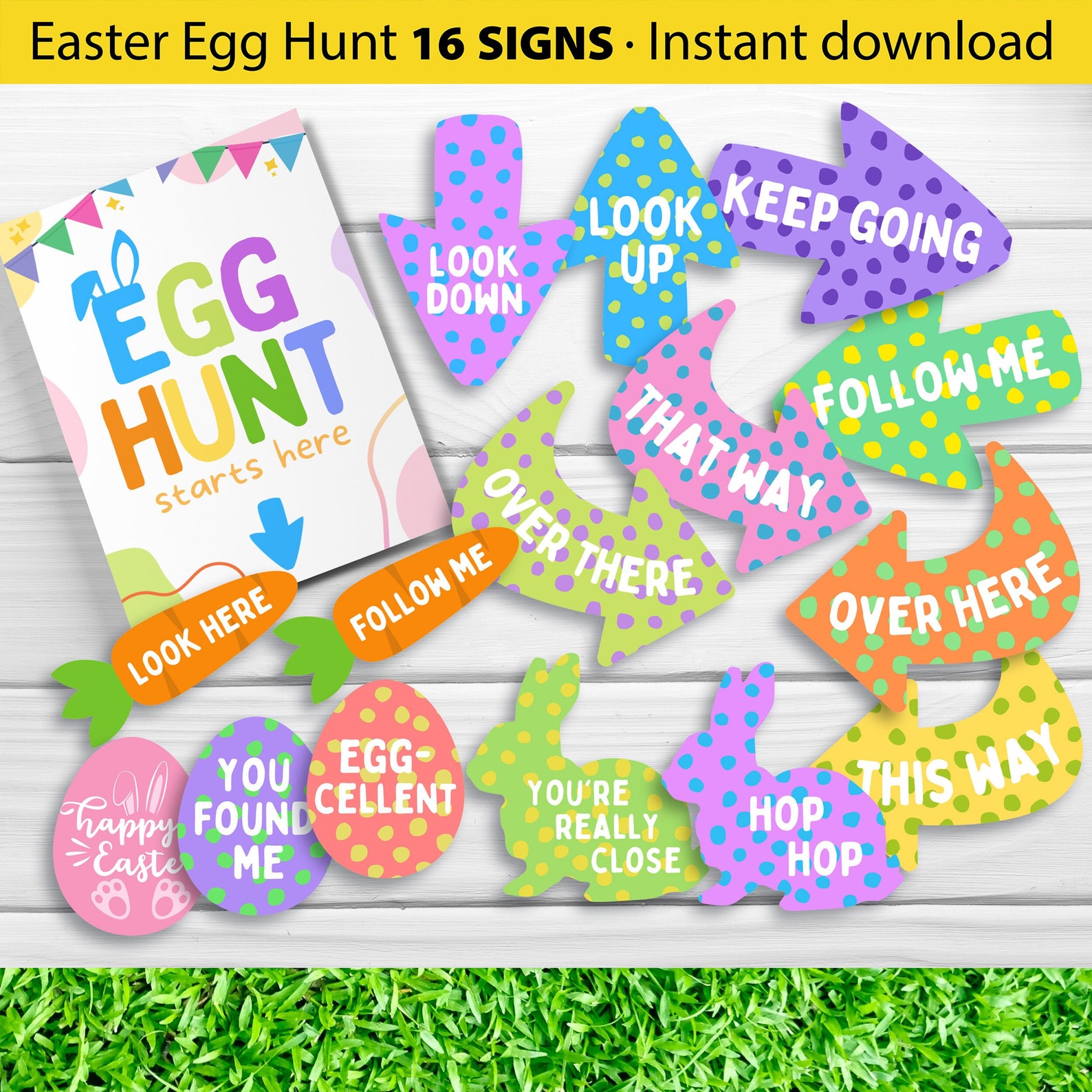Easter Egg Hunt Signs Printable, Easter Egg Hunt Yard Signs, Easter Egg ...
