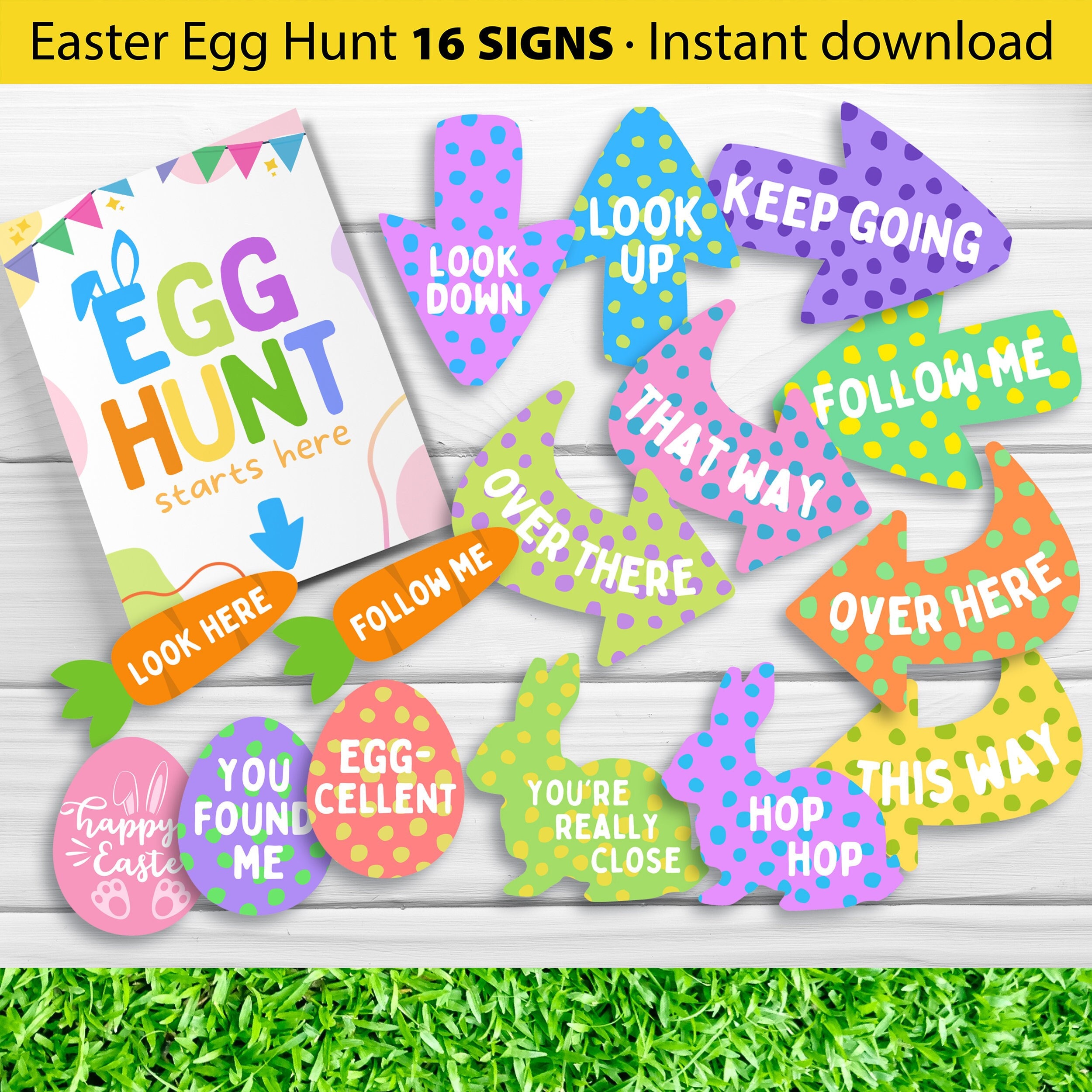 Easter Egg Hunt Signs Printable, Easter Egg Hunt Yard Signs, Easter Egg ...