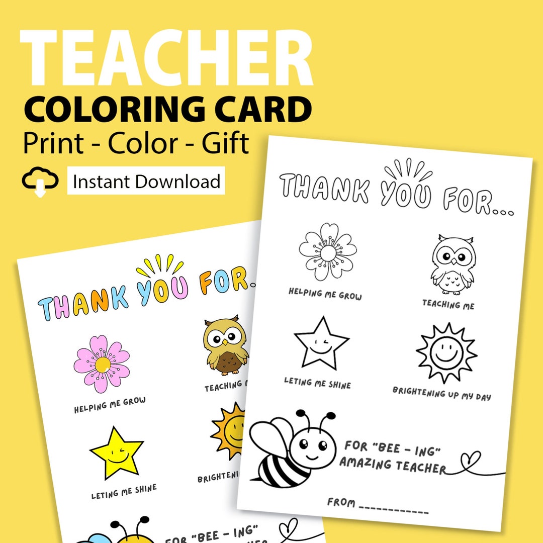 Teacher Gratitude Coloring Card Printable, Teacher Appreciation ...