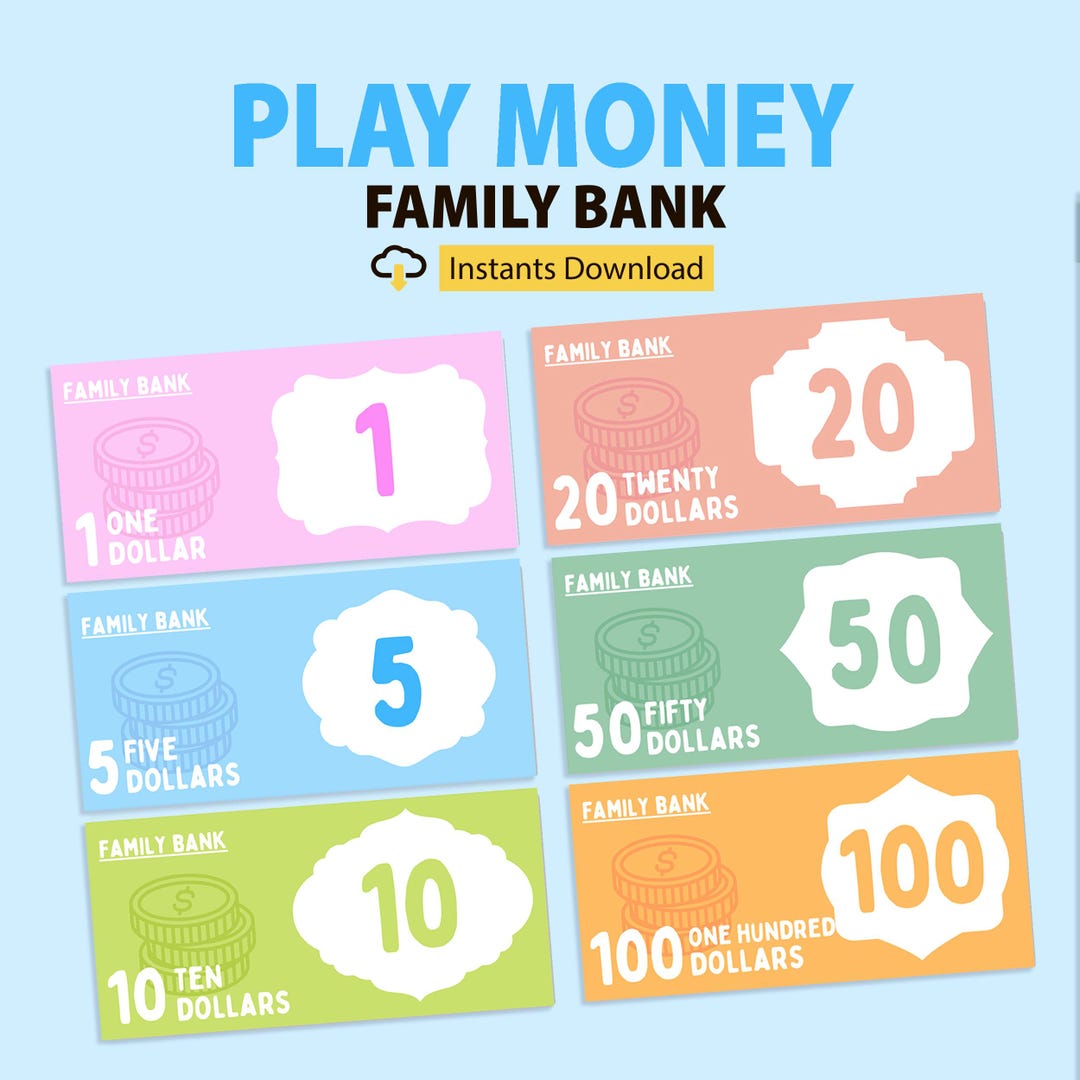 Printable Pretend Play Money for Kids: Homeschool & Party (PDF Download ...