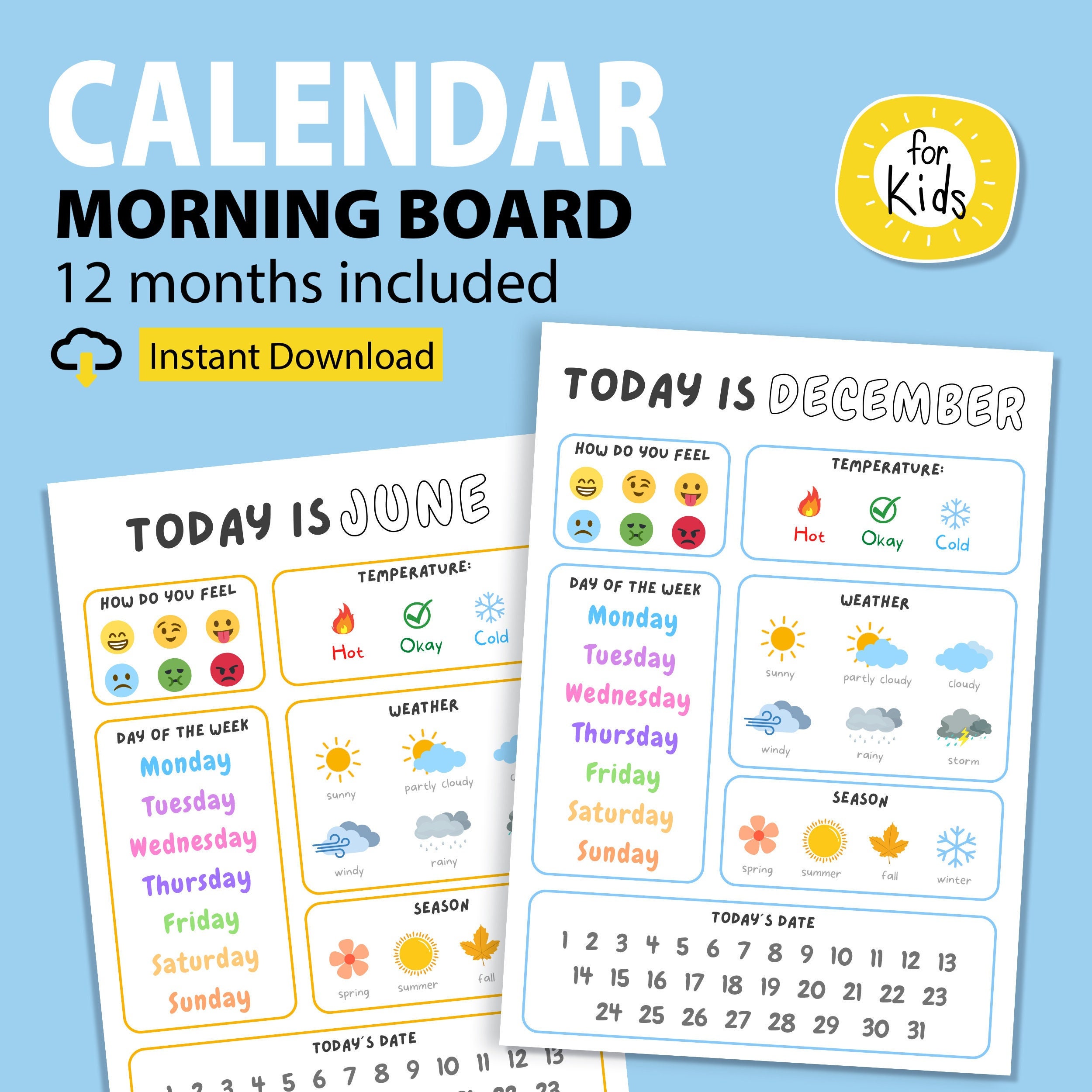Kids Morning Board Printable, Kids Daily Calendar for Morning Routine ...