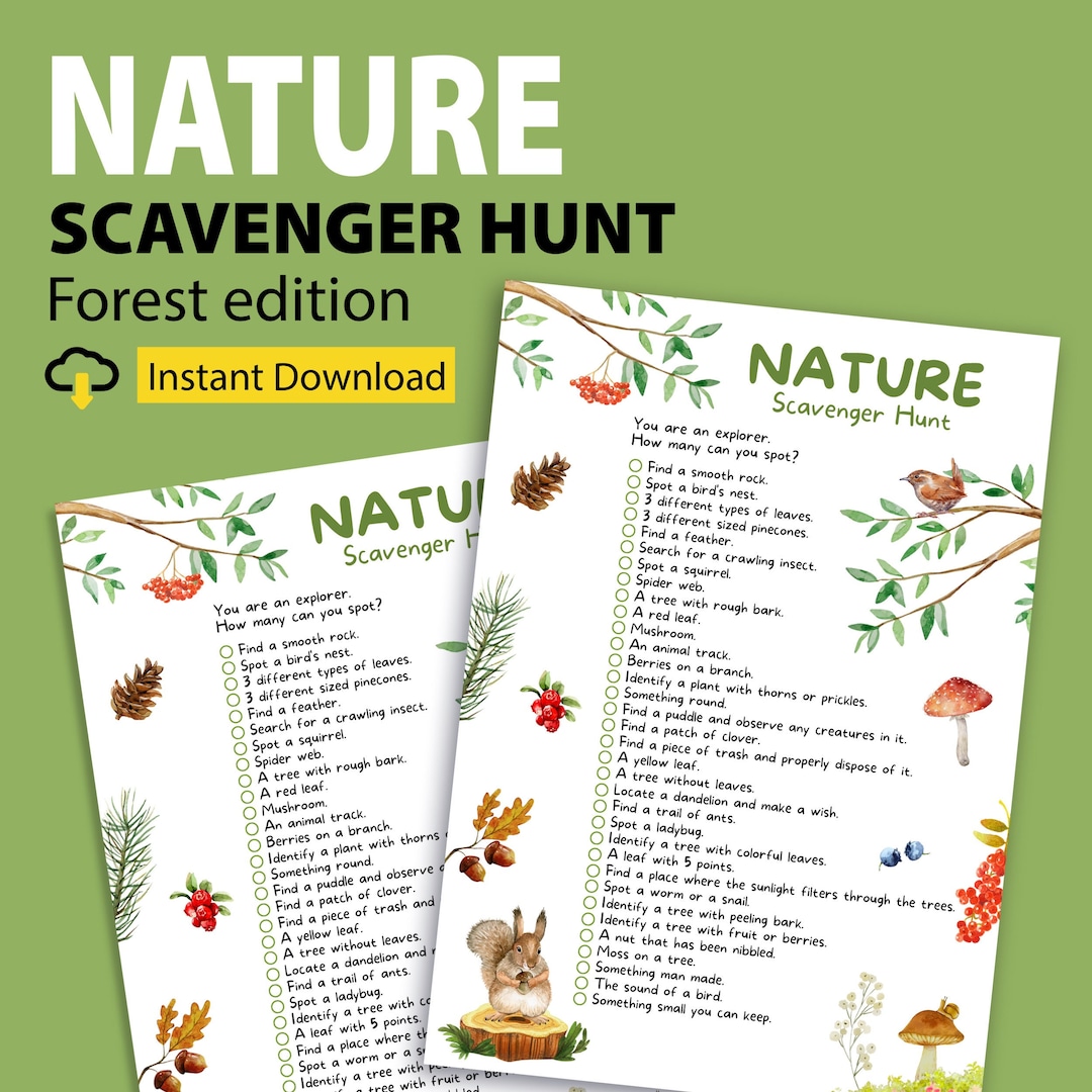 Printable Nature Outdoor Scavenger Hunt, Woodland Treasure Hunt for ...