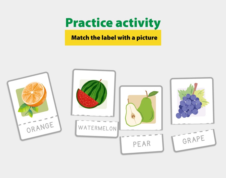 48 Fruit and Vegetable Flashcards Printable Practice Matching - Etsy