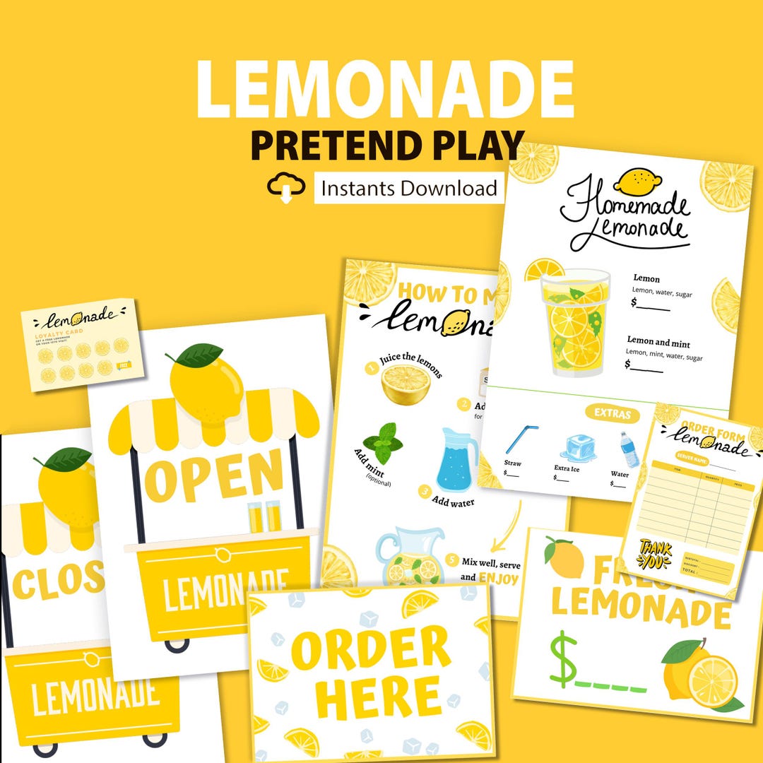Lemonade Stand Pretend Play Printable Kit, Dramatic Play Menu, Summer ...