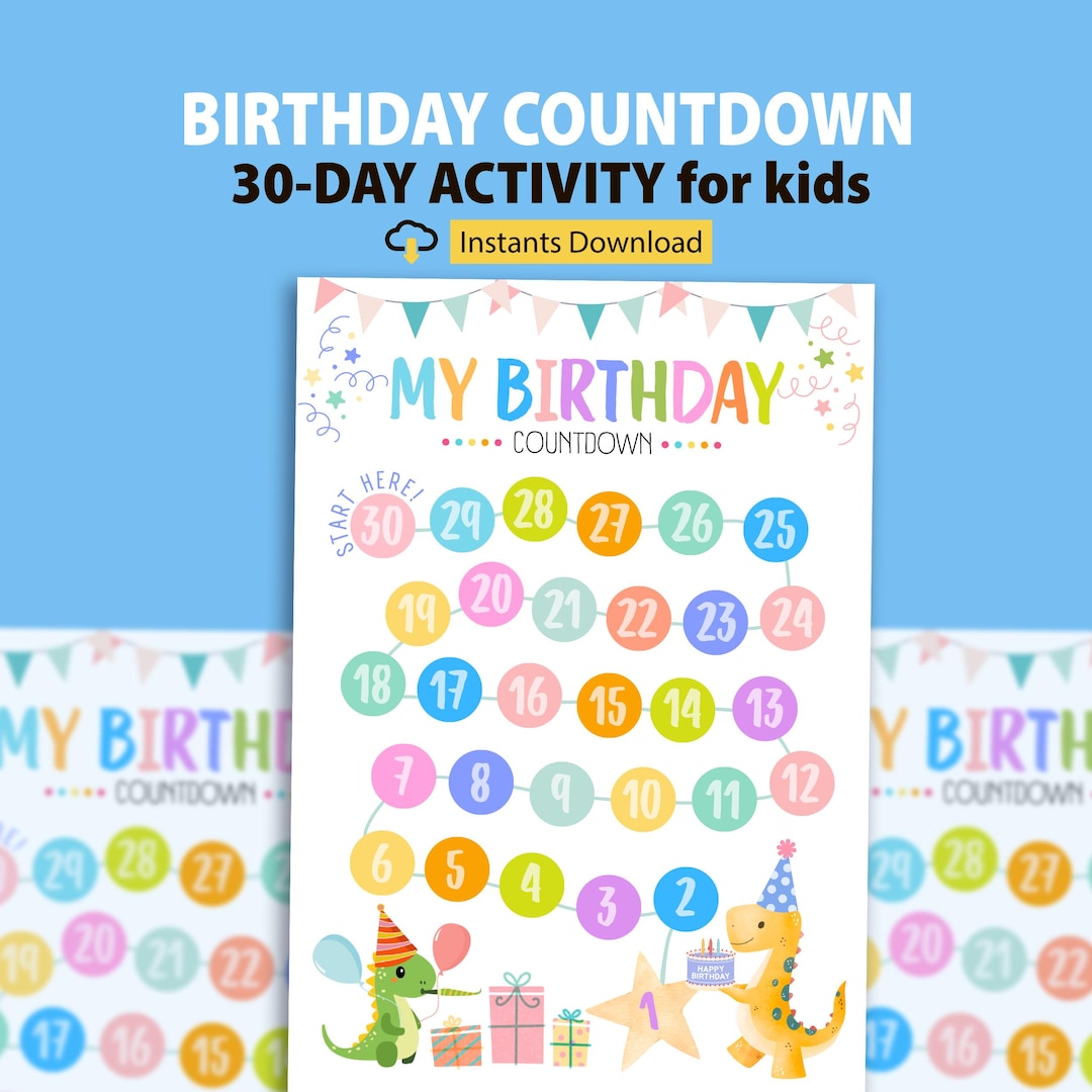 Birthday Countdown Printable for Kids, Birthday Advent Calendar for ...