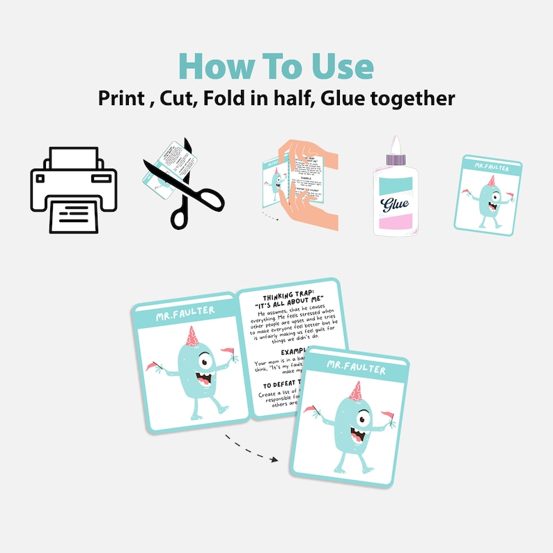 Printable Kids' Thinking Cards: Thought Monsters, Emotions ...