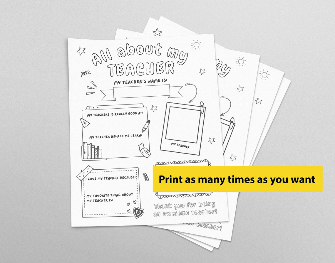 All About My Teacher, Teacher Appreciation Week Printable, Meet the ...