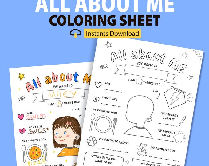 All About Me Coloring Page, Printable Back to School Worksheet Template ...