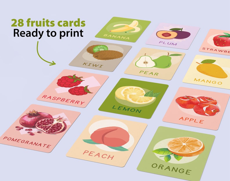 Printable Fruits Flashcards for Kids Learning Fruits - Etsy