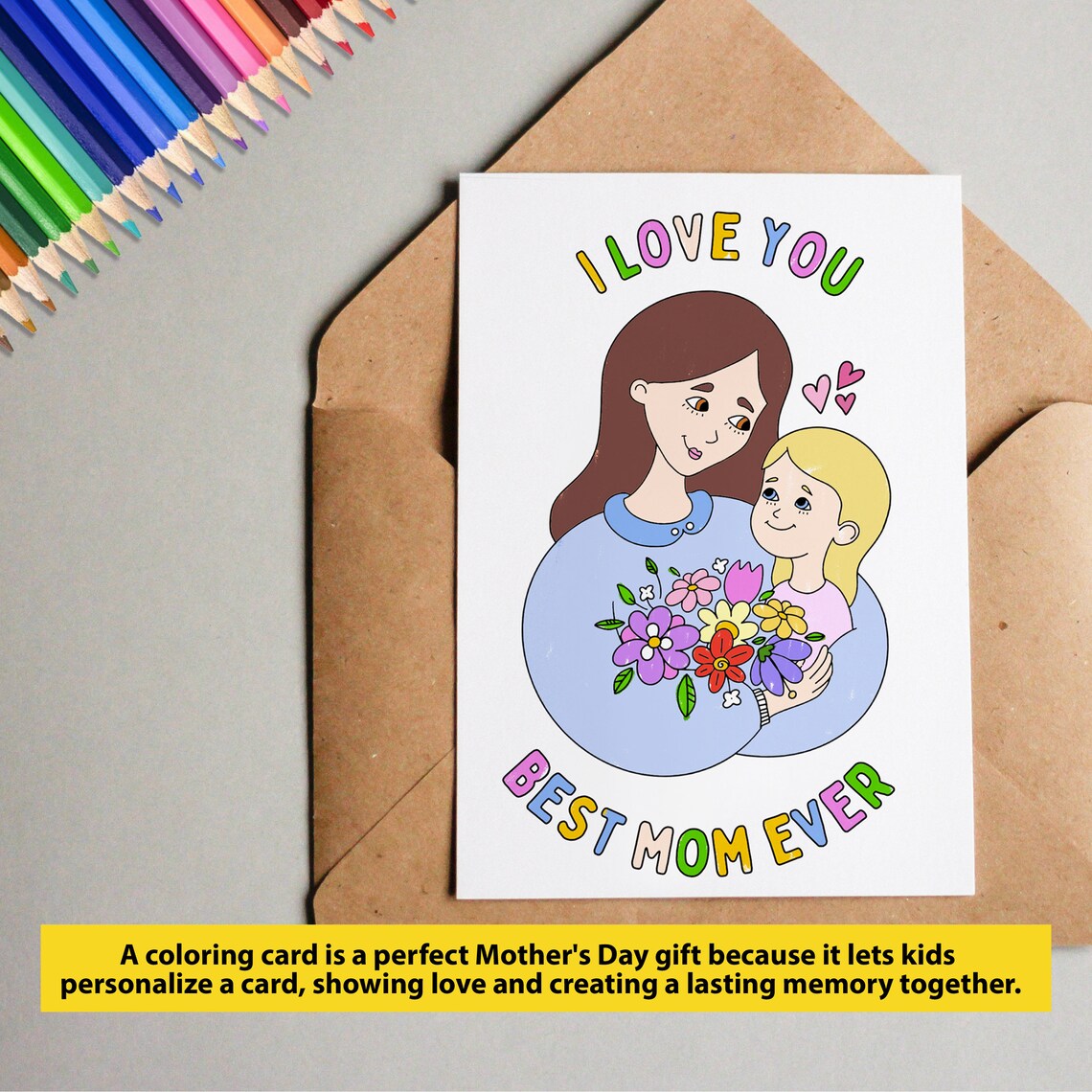 Mothers Day Coloring Card Printable, Coloring Card for Mom, Mothers Day ...