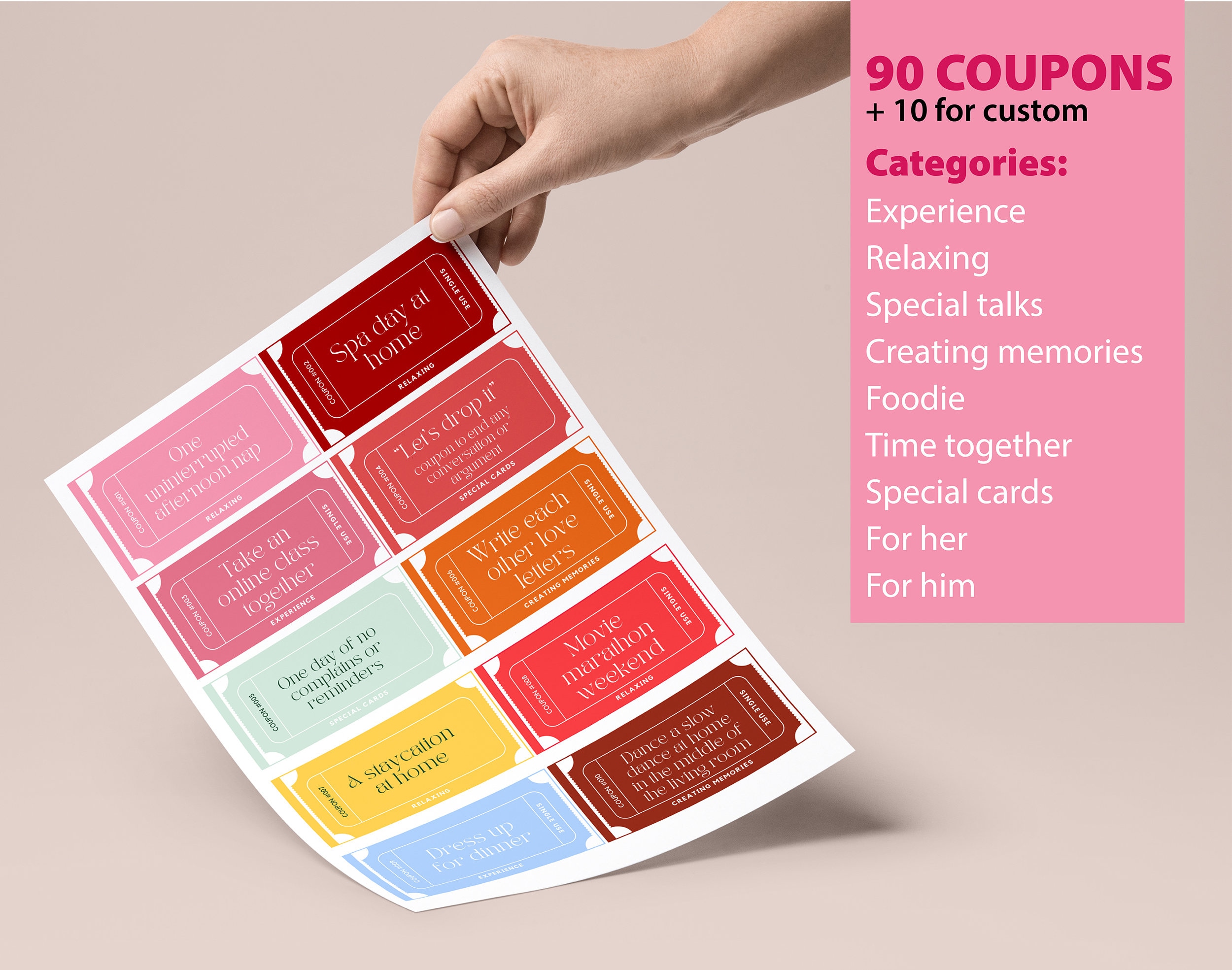 100 Love Coupon Book Printable, Valentines Day Coupons, Gift for Him ...