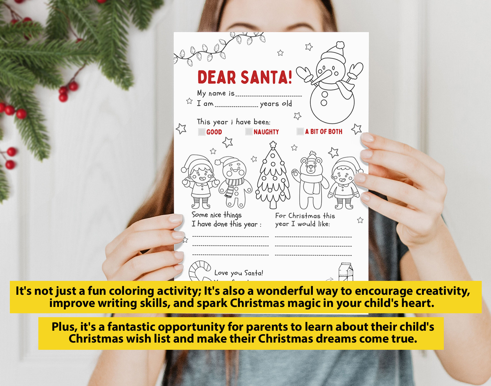 Letter to Santa Coloring Page PRINTABLE, Kids Letter to Santa Printable ...