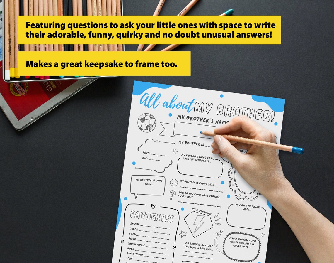 Brother Interview Printable: Sibling Questionnaire, Birthday Gift (A4 ...