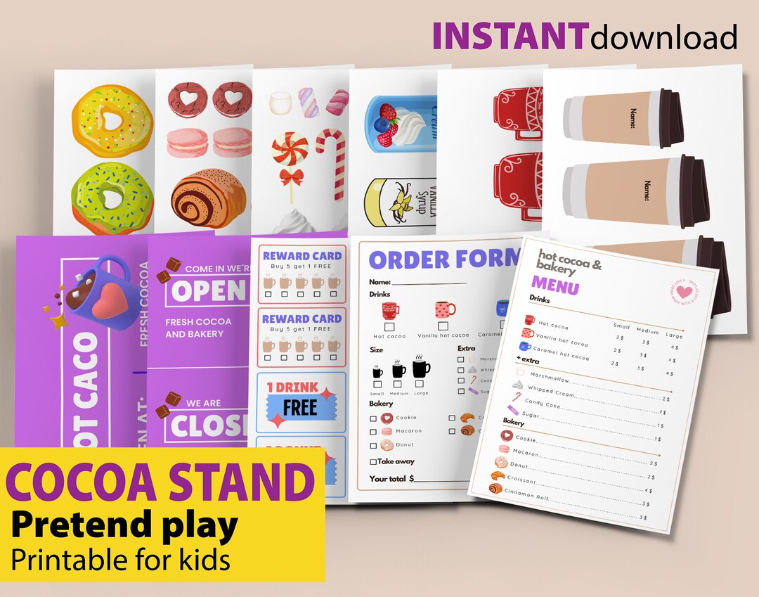 Hot Cocoa Dramatic Play Printable Coffee Shop Dramatic Play Cafe