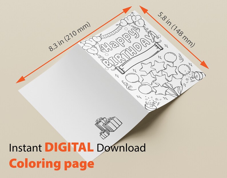 Printable Happy Birthday Coloring Card for Kids (digital Download) - Etsy