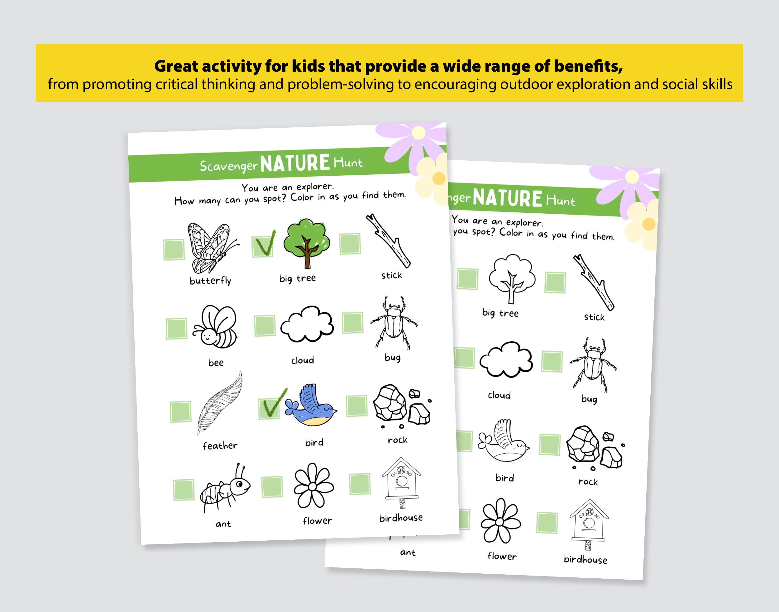 Nature Scavenger Hunt for Kids Printable, Coloring Nature Treasure Hunt ...