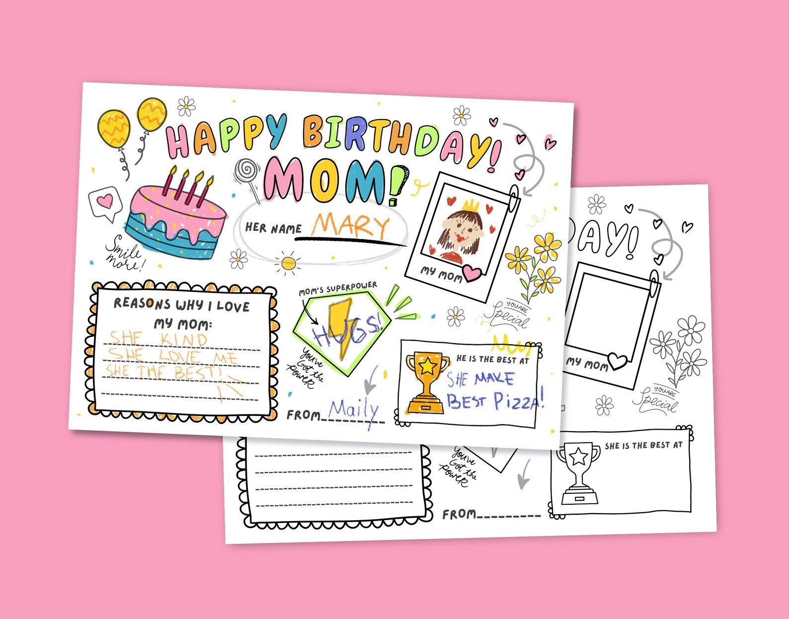 Happy Birthday Mom Coloring Page & Activity Sheet (digital Download) - Etsy