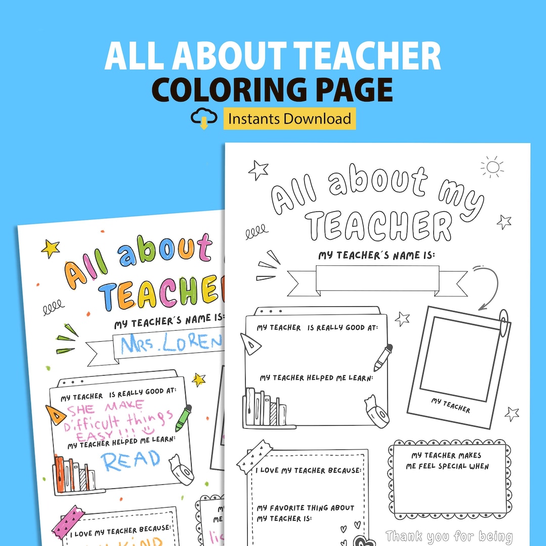 All About My Teacher Printable: Teacher Appreciation Worksheet (A4/US ...