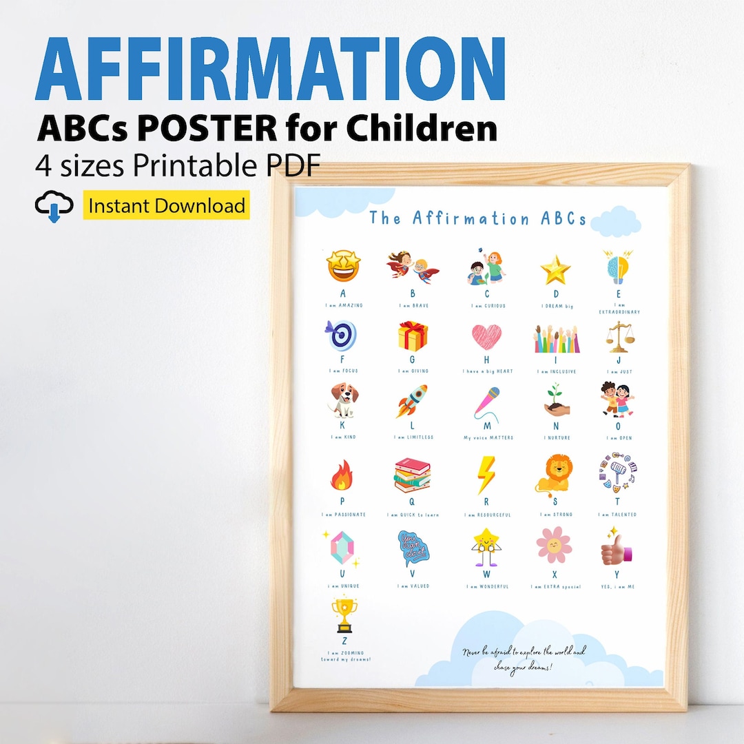 Alphabet Positive Affirmation Poster for Kids, Anxiety Affirmations for ...