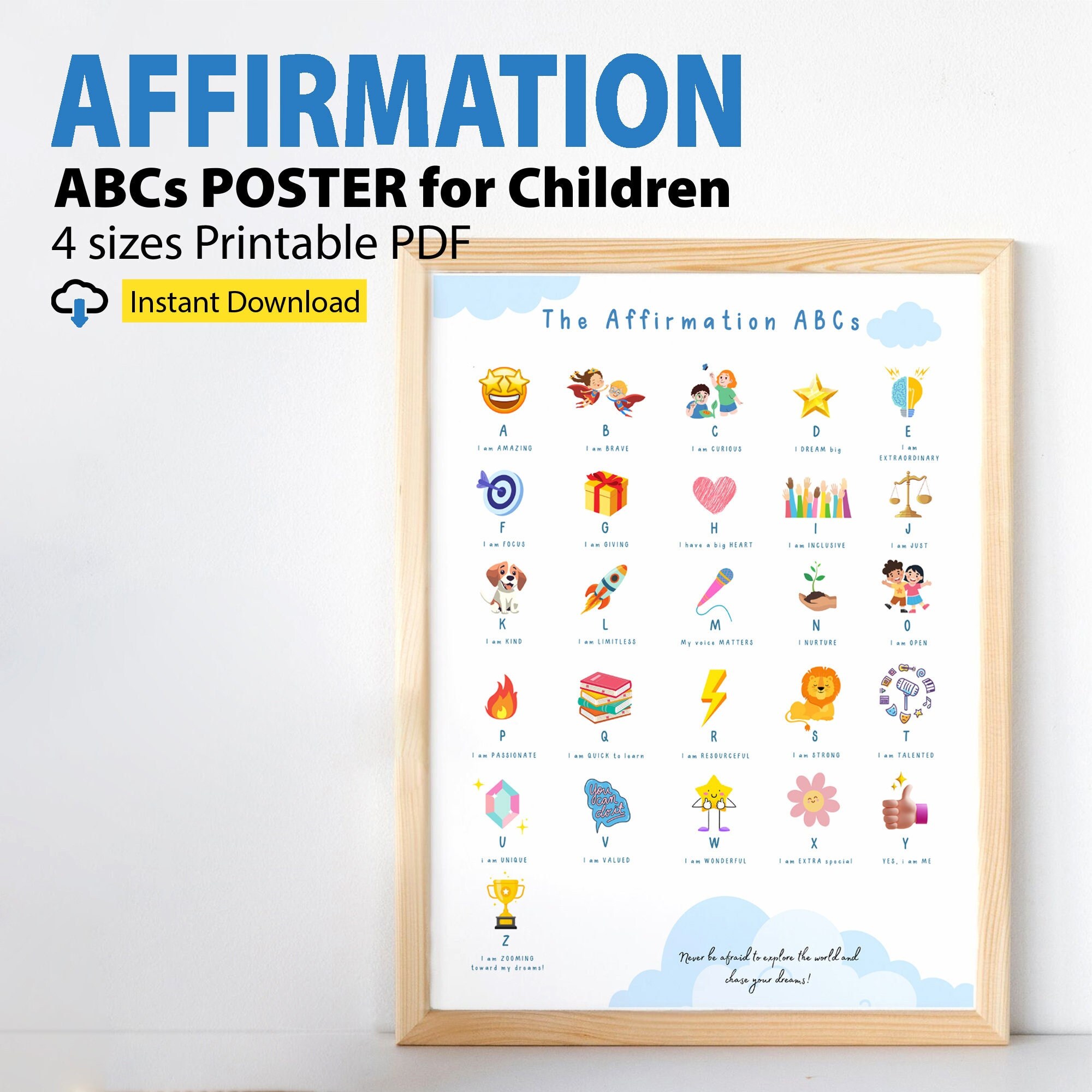 Alphabet Positive Affirmation Poster for Kids, Anxiety Affirmations for ...