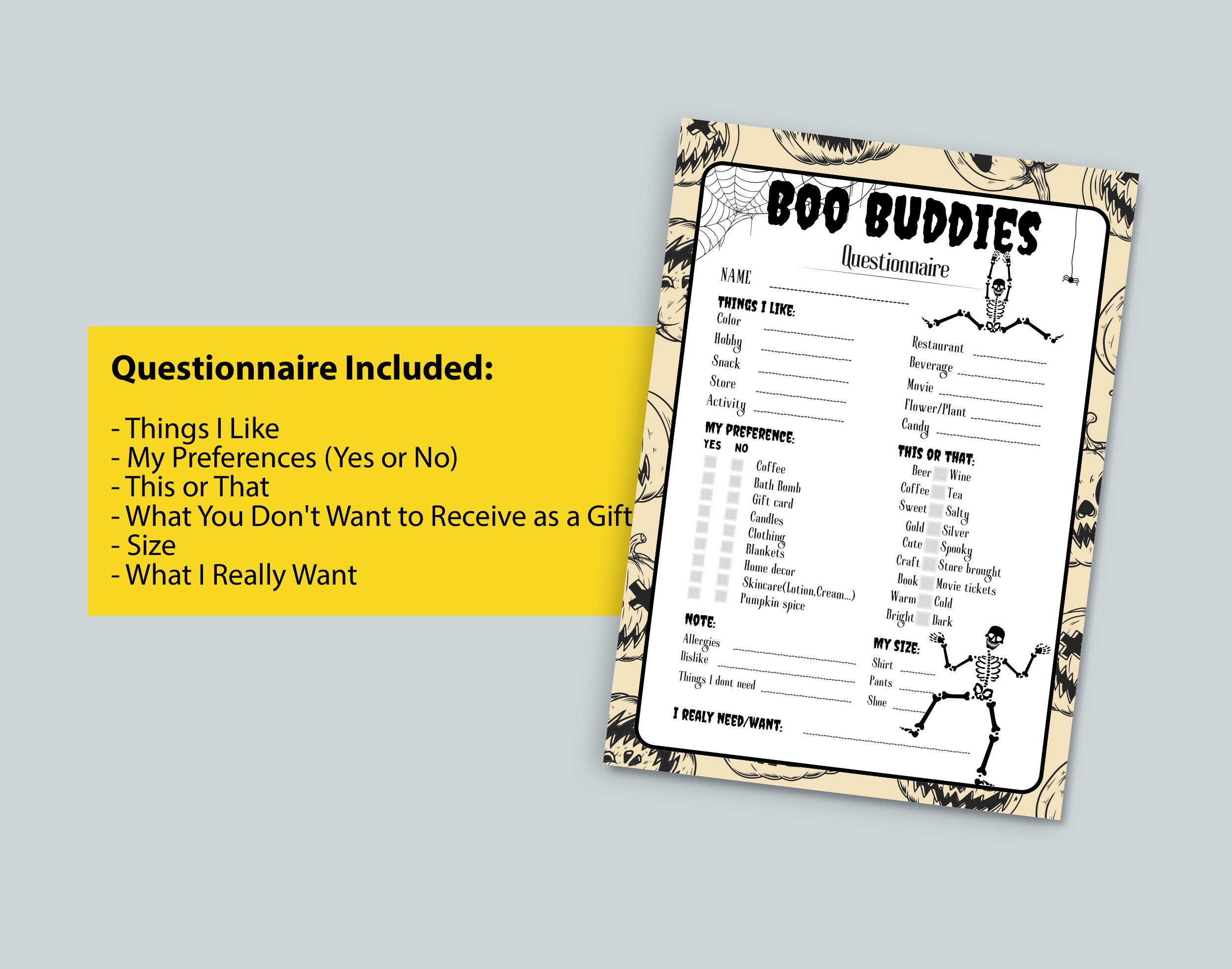 Printable Spooky Sister Survey, Boo Buddy Questionnaire for Halloween ...