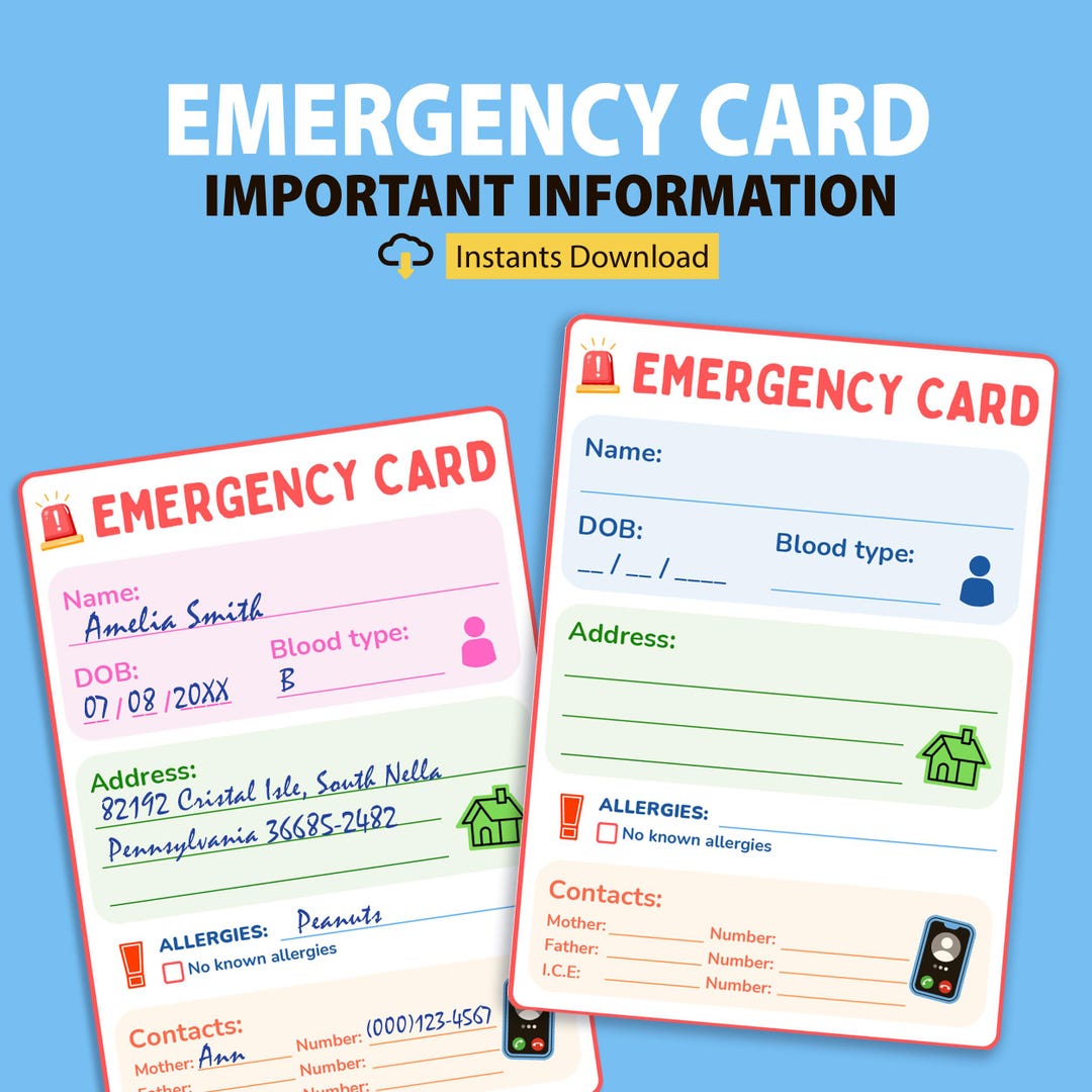 Daycare Emergency Card Printable: Childcare Forms (PDF Download A4 ...