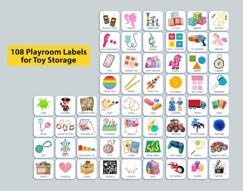 Printable Playroom Toy Labels: Illustrated Storage Organizer (PDF ...