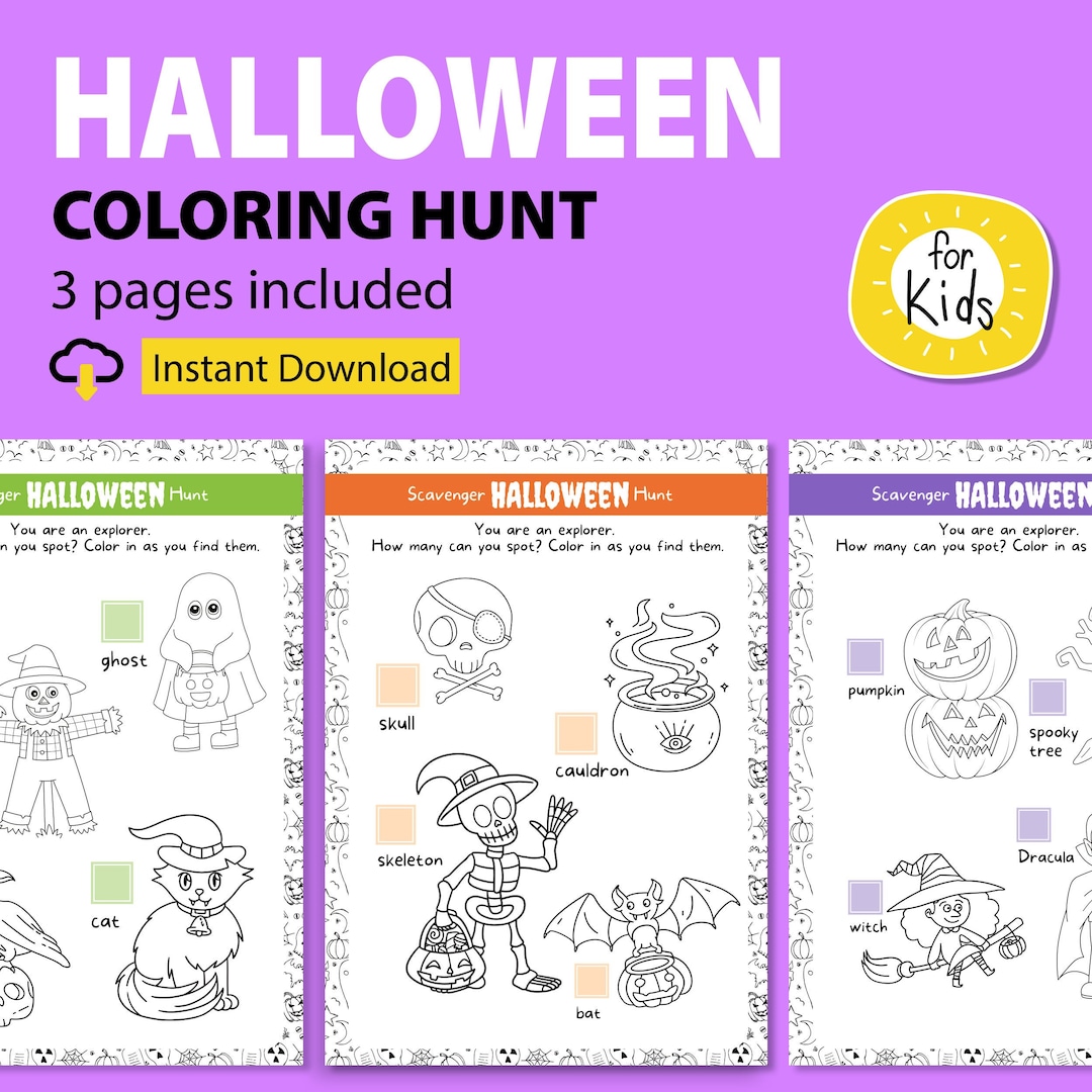 Halloween Coloring Scavenger Hunt Printable, Halloween Treasure Hunt ...