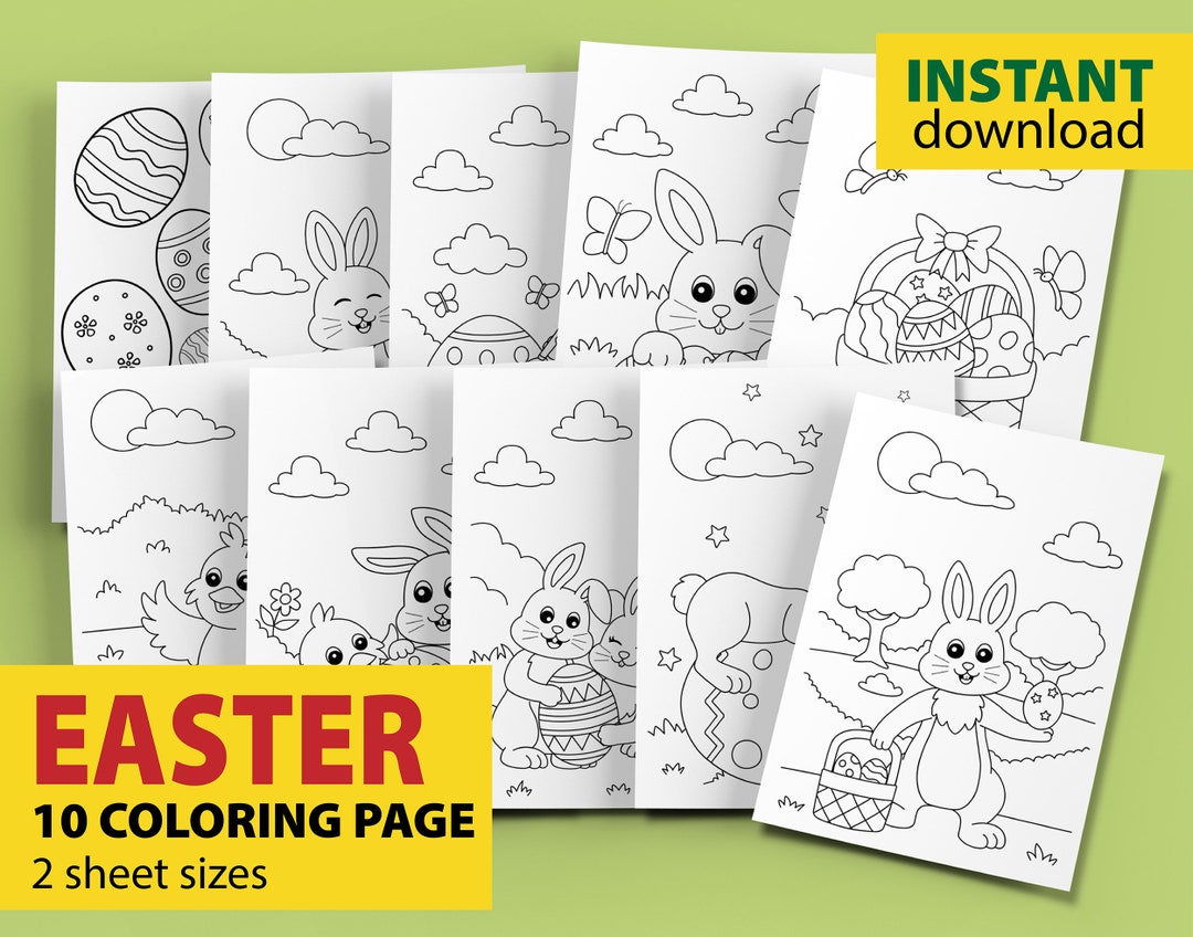 Easter Bunny Coloring Pages for Kids Printable, Easter Coloring Book ...