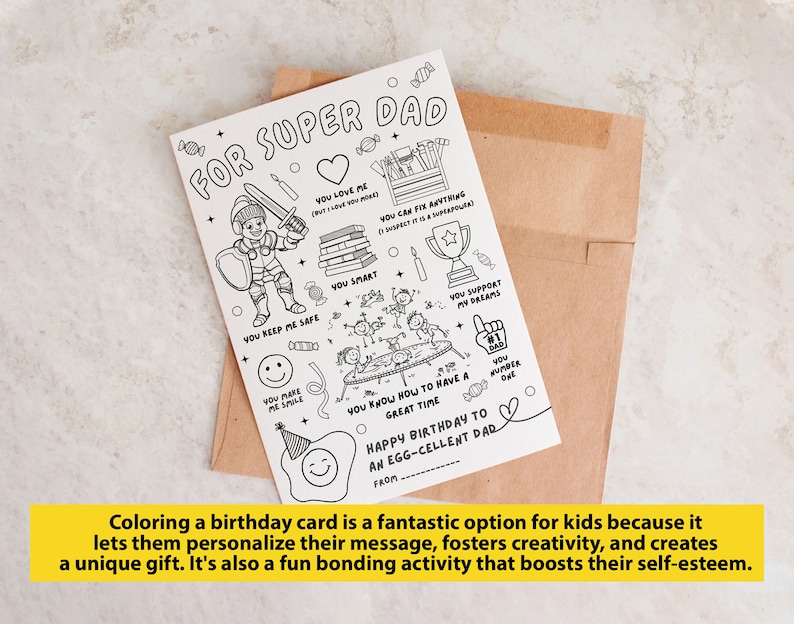 Dad Birthday Coloring Card, Printable Father Birthday Card, DIY ...