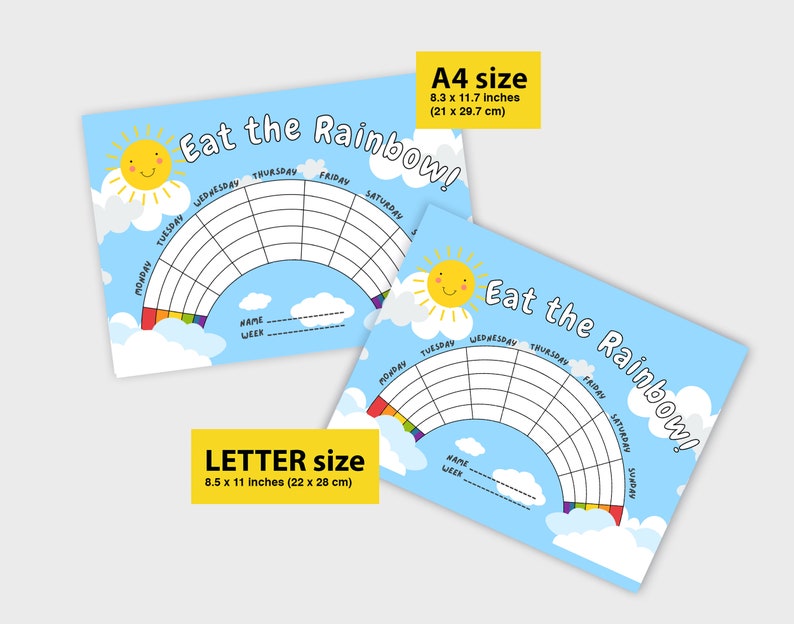 Healthy Eating Tracker Reward Chart for Kids Printable, Eat the Rainbow ...