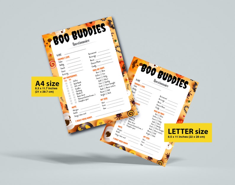 Boo Buddies Questionnaire for Halloween Theme Gift Exchange Printable ...