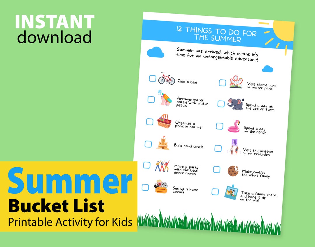 Summer Bucket List Printable Activity for Kids Summer Games - Etsy