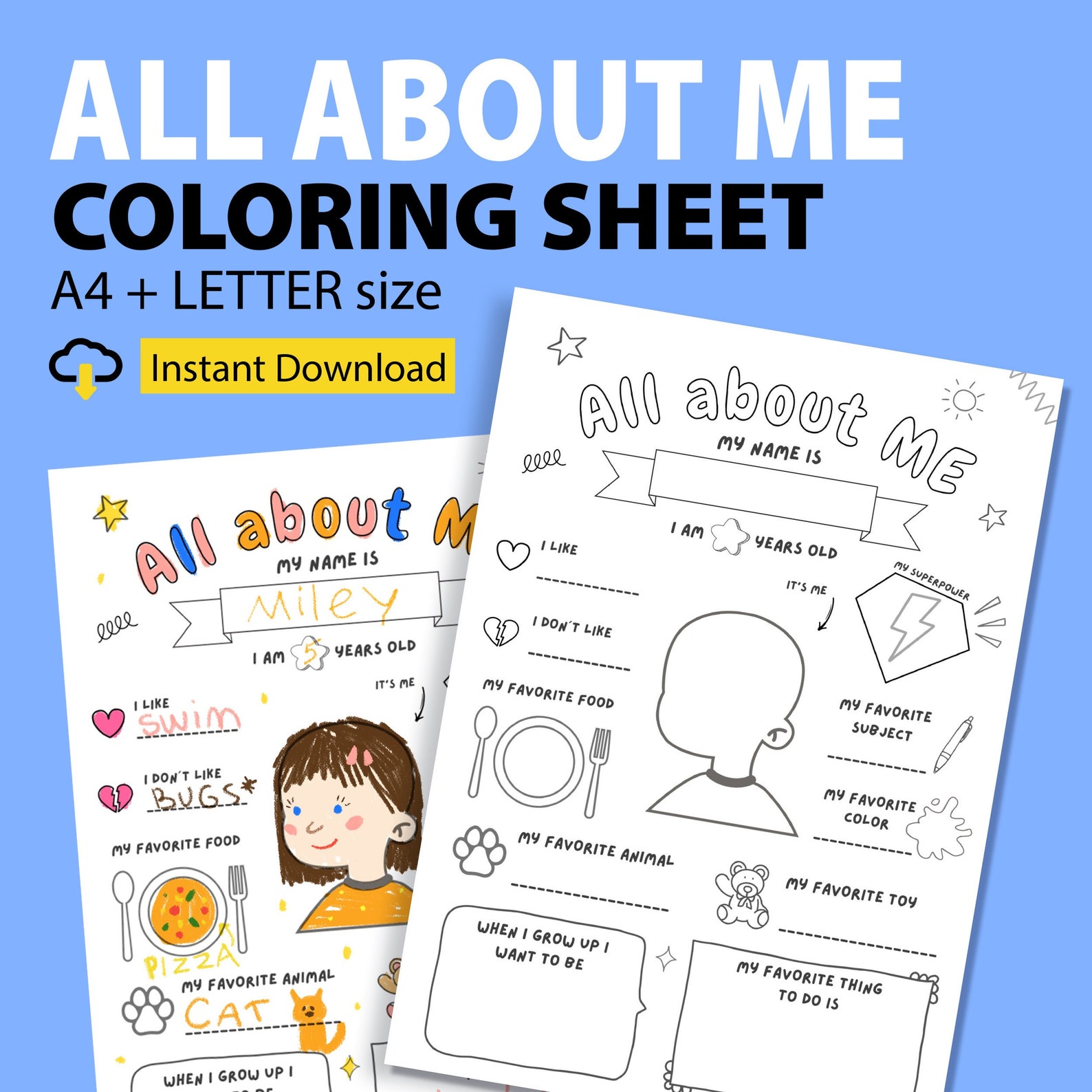 All About Me Coloring Worksheet for Kids, Yearly Questions Keepsake ...