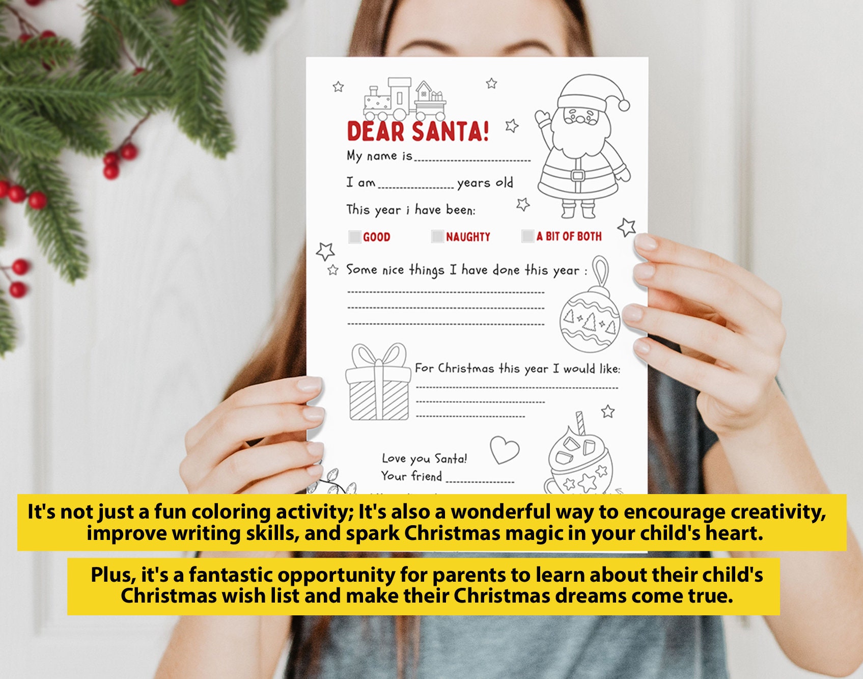 Letter to Santa Coloring Page Printable Christmas Wish List, Dear Santa ...