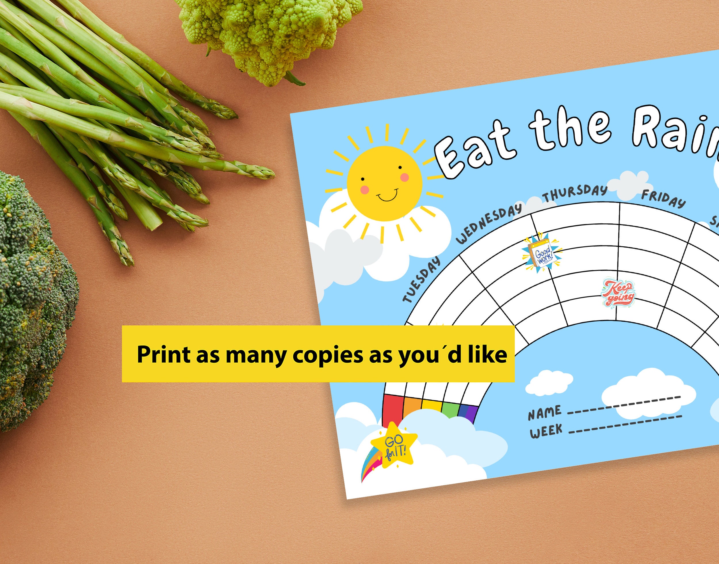 Healthy Eating Tracker Reward Chart for Kids Printable, Eat the Rainbow ...