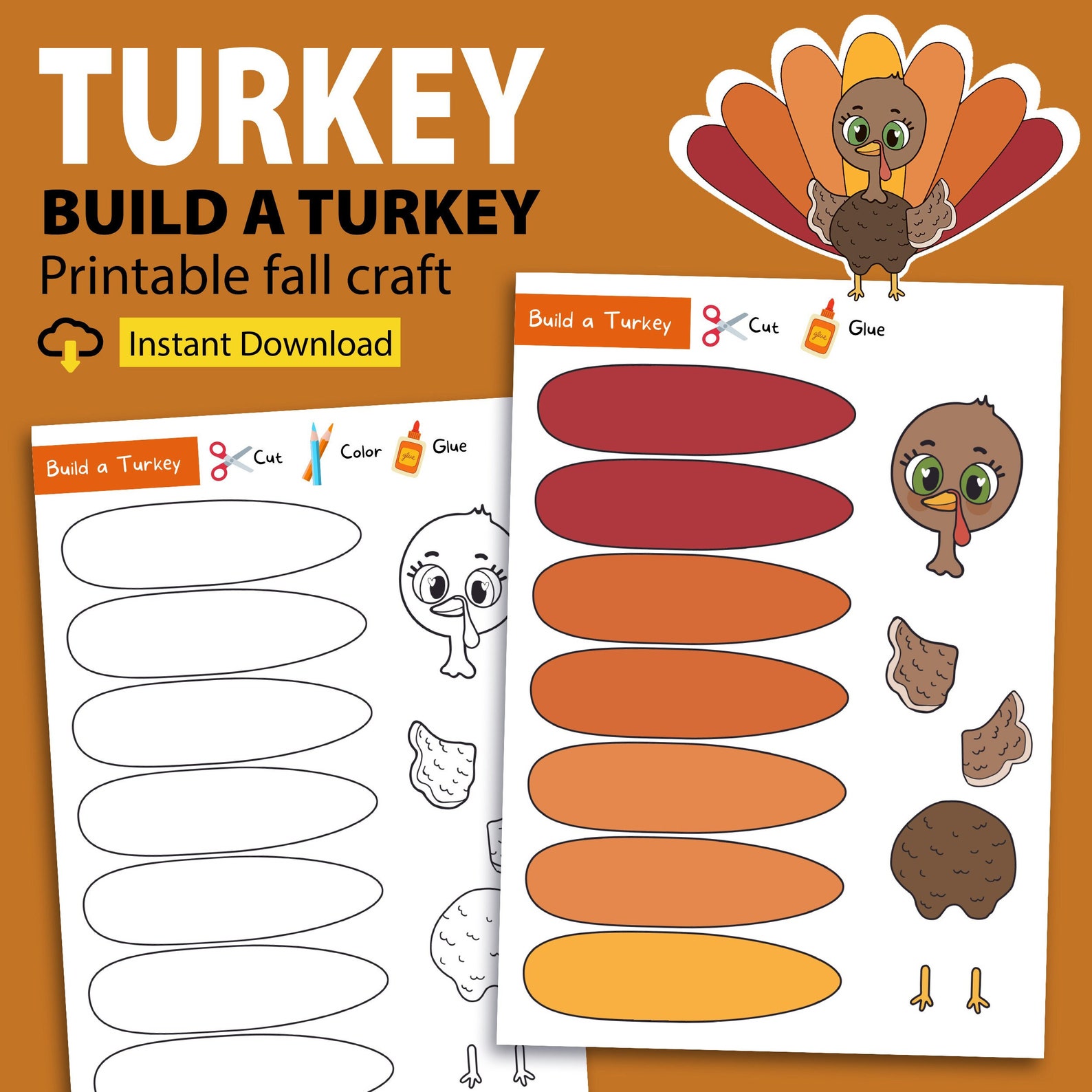 Printable Build a Turkey Kids Craft, Thanksgiving Craft, Printable ...